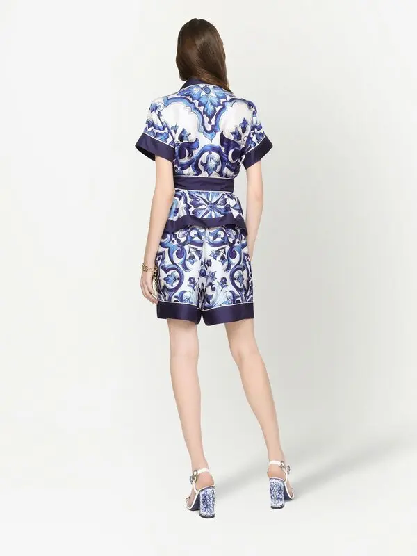 Dolce & Gabbana Majolica-print Silk Shorts - Blue