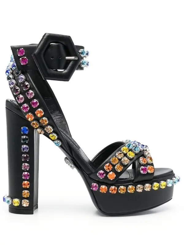 Philipp Plein 135mm Crystal-embellished Platform Sandals - Black