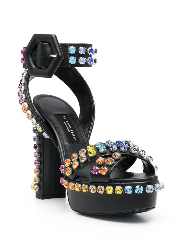 Philipp Plein 135mm Crystal-embellished Platform Sandals - Black