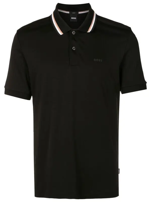 BOSS Logo Embroidered Polo Shirt - Black