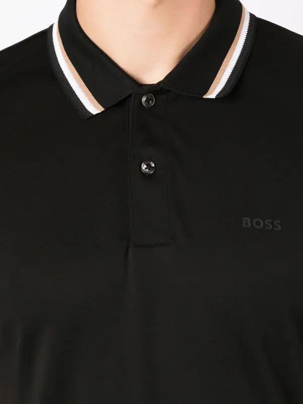BOSS Logo Embroidered Polo Shirt - Black