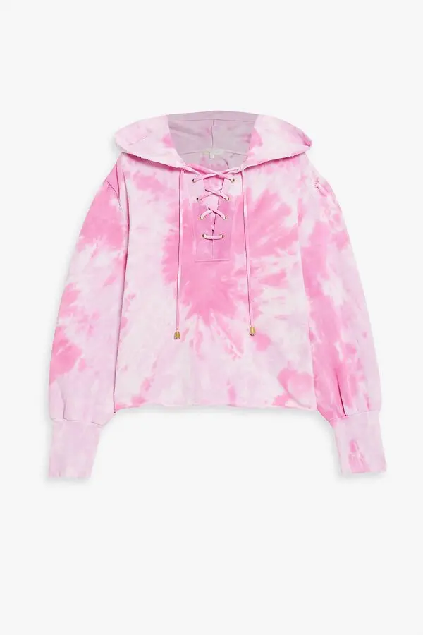 LoveShackFancy Bevan Laceup Tiedyed French Cottonterry Hoodie - Pink