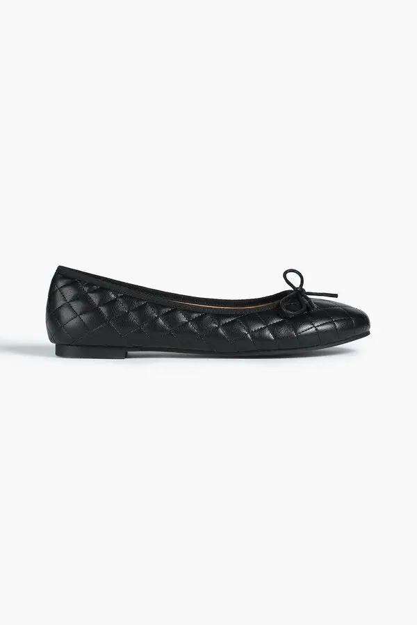 French Sole Amelie Quilted Leather Ballet Flats - Black