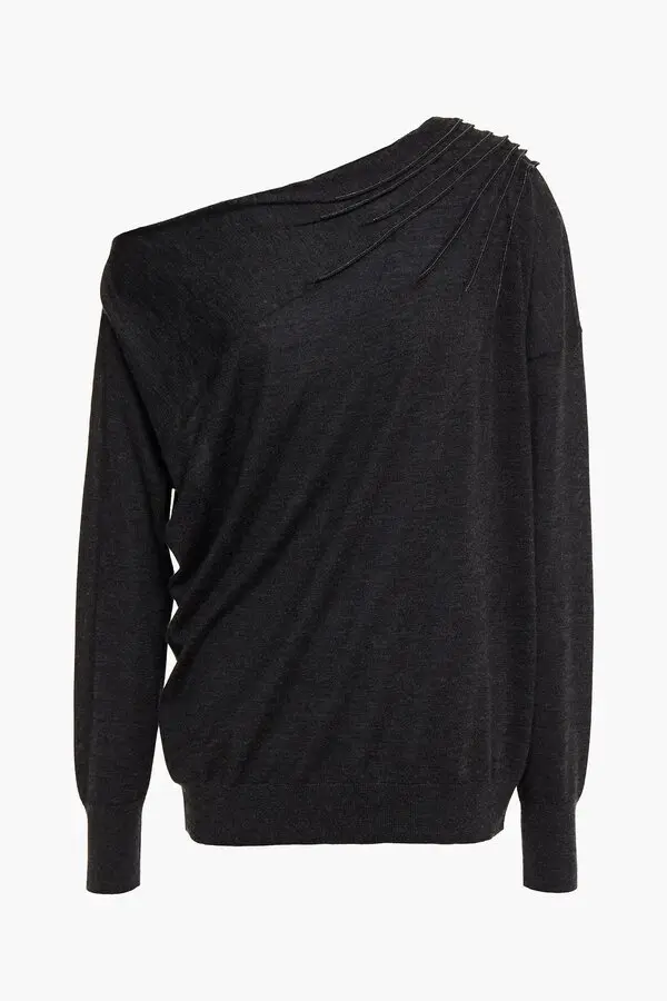 Brunello Cucinelli Beadembellished Draped Cashmere And Silkblend Sweater - Anthracite