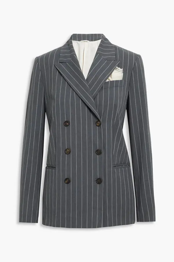 Brunello Cucinelli Pinstriped Double-breasted Cotton-blend Blazer - Dark Gray