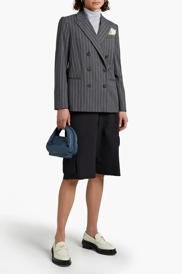 Brunello Cucinelli Pinstriped Double-breasted Cotton-blend Blazer - Dark Gray