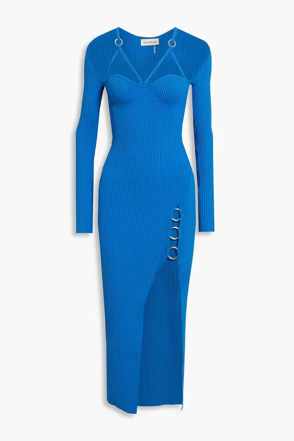 Nicholas Janet Embellished Ribbed-Knit Midi Dress In Blue - 55% Off |  Editorialist