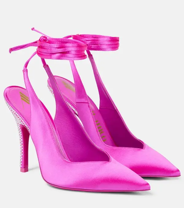 Attico Venus Embellished Satin Pumps - Pink