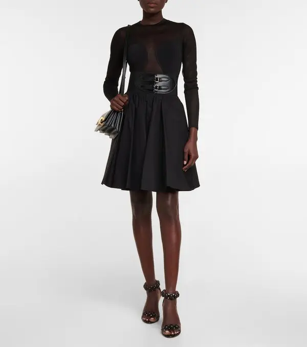 Alaïa Belted Cotton Skirt - Black