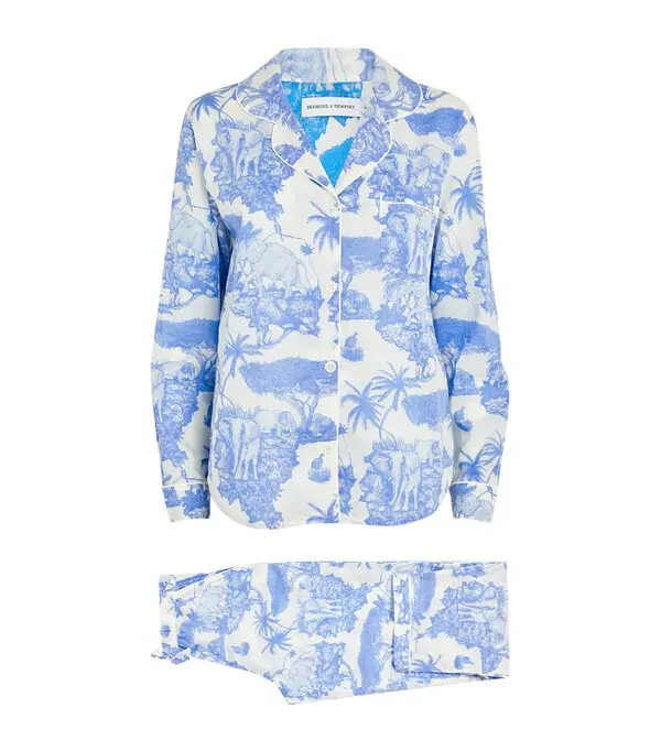 Desmond & Dempsey Long Pyjama Set - Blue