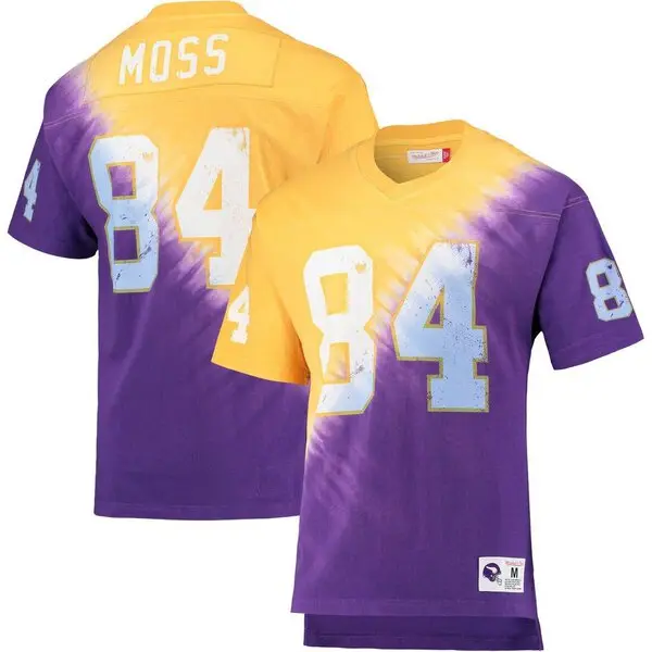 Mitchell & Ness Randy Moss /purple Minnesota Vikings Retired Player Name & Number Diagonal Tie-dye V-neck T-shirt - Gold