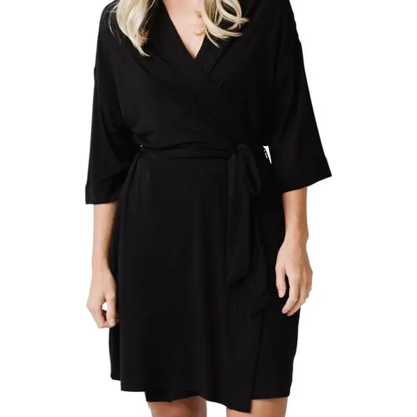 Cozy Earth Three-quarter Sleeve Robe - Black
