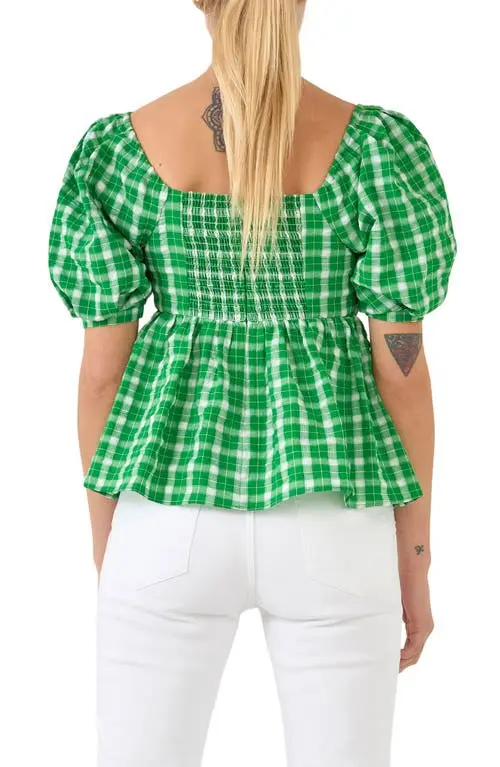 English Factory Twist Front Gingham Top - Green