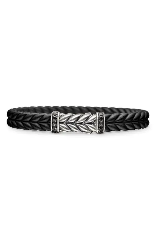 David Yurman 9mm Chevron Bracelet With Black Diamonds - Sterling Silver