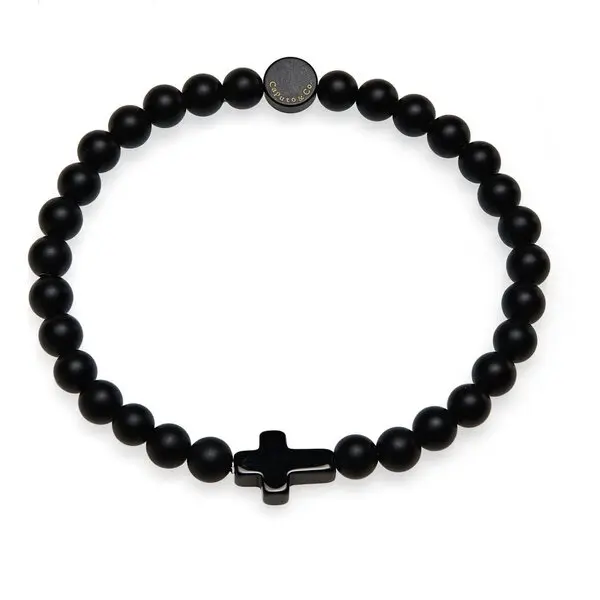 Caputo & Co Onyx Cross Bead Stretch Bracelet - Black Onyx
