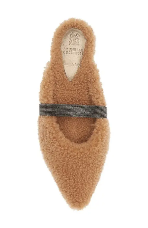 Brunello Cucinelli Monili Beaded Genuine Shearling Slide