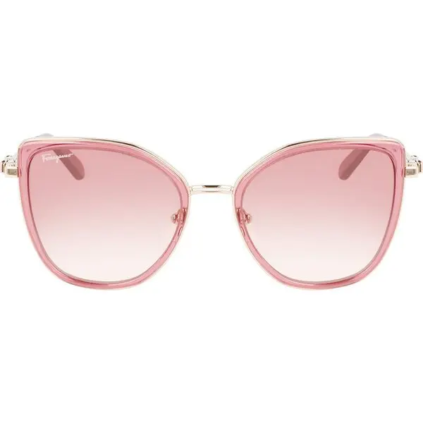 FERRAGAMO 54mm Gradient Cat Eye Sunglasses - Rose Gold/bordeaux