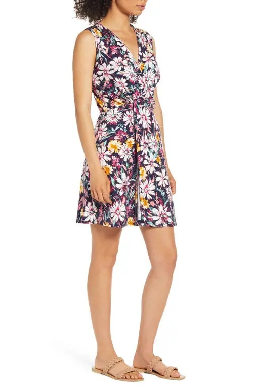 Loveappella Floral Twist Front Knit Dress - Navy Multi