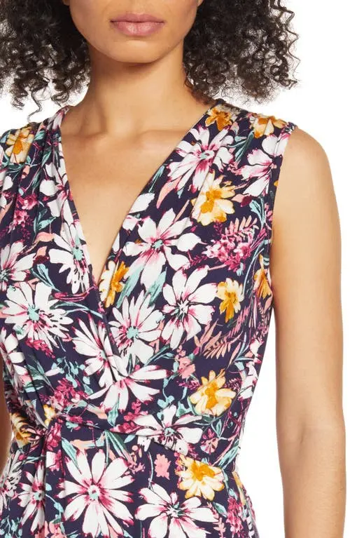 Loveappella Floral Twist Front Knit Dress - Navy Multi