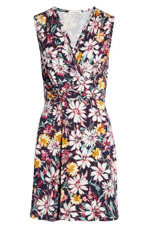 Loveappella Floral Twist Front Knit Dress - Navy Multi