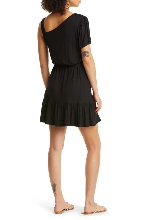 Loveappella One-shoulder Ruffle Hem Knit Dress - Black