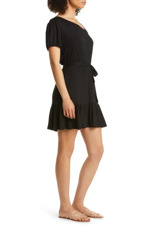 Loveappella One-shoulder Ruffle Hem Knit Dress - Black