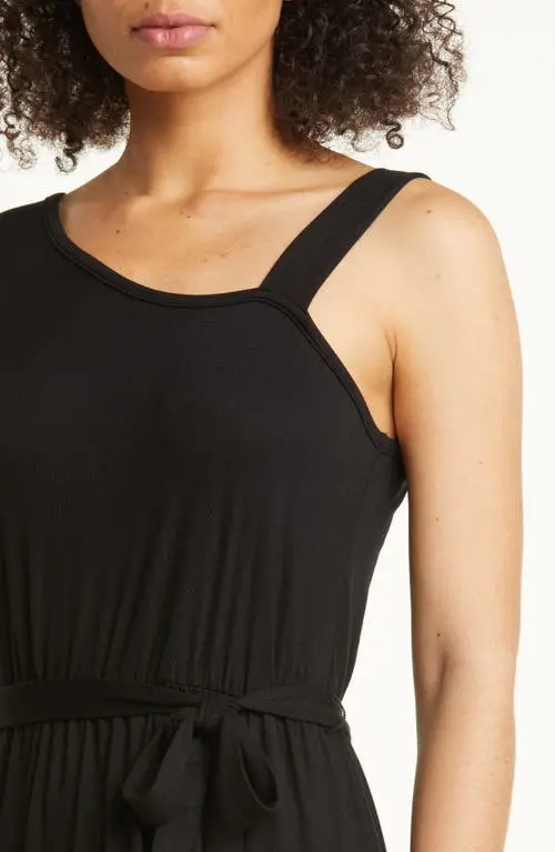 Loveappella One-shoulder Ruffle Hem Knit Dress - Black