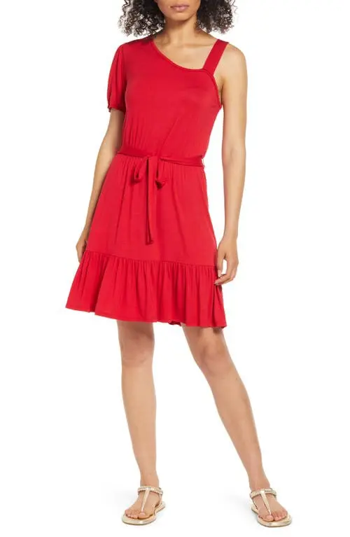 Loveappella One-shoulder Ruffle Hem Knit Dress