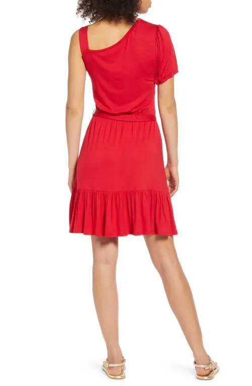 Loveappella One-shoulder Ruffle Hem Knit Dress