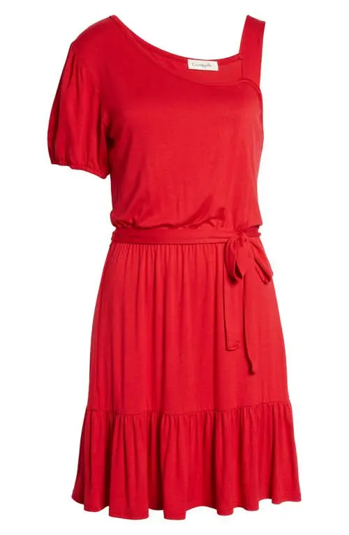 Loveappella One-shoulder Ruffle Hem Knit Dress