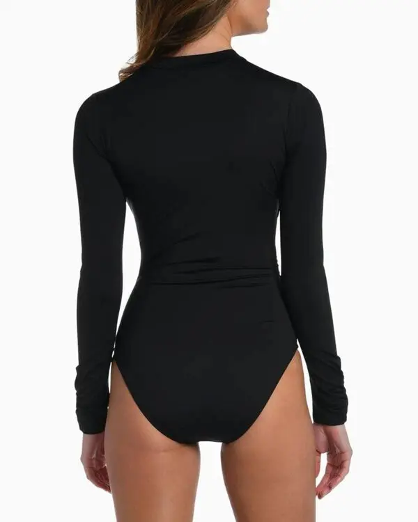 La Blanca Island Goddess Shirred Rashguard Paddlesuit - Black