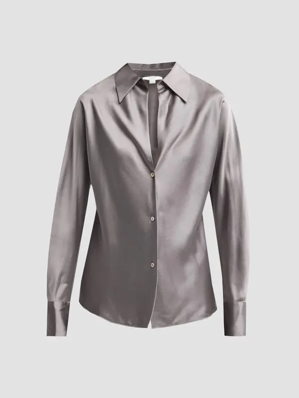Vince Silk Long-sleeve Blouse - Wolf