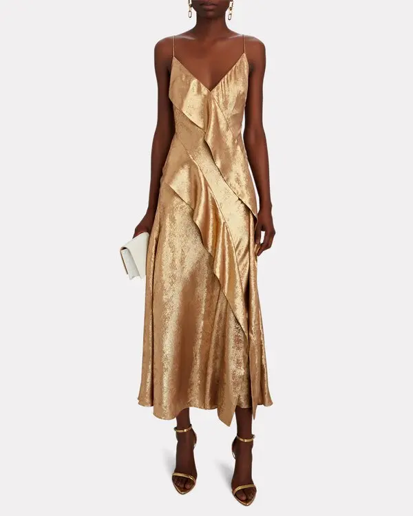 Acler Queensbridge Ruffled Metallic Chiffon Midi Dress In Gold - 19% Off |  Editorialist