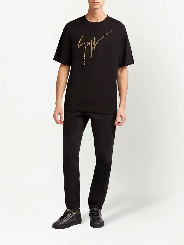 GIUSEPPE ZANOTTI Rhinestone-embellished Logo T-shirt