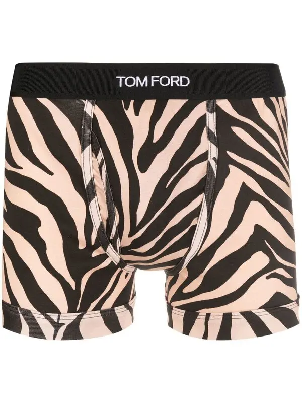 TOM FORD Zebra-print Logo Boxer Shorts - Brown