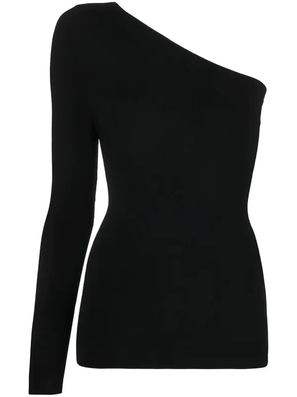 Victoria Beckham One-shoulder Ribbed Knit Top - Black