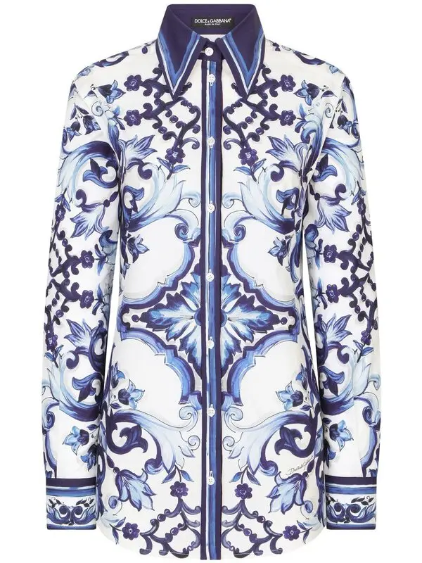 Dolce & Gabbana Majolica-print Poplin Shirt - Blue