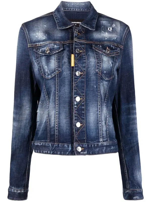 Dsquared2 Icon Paint-splatter Denim Jacket - Blue