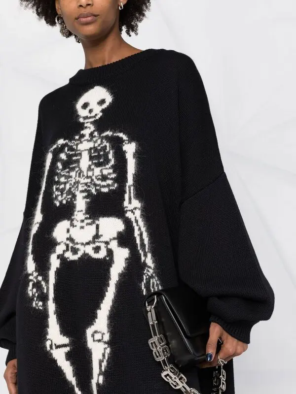 Vaquera Skeleton-Print Knit Dress - Black | Editorialist