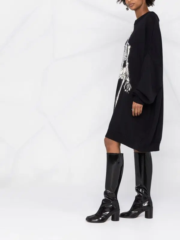 Vaquera Skeleton-Print Knit Dress - Black | Editorialist