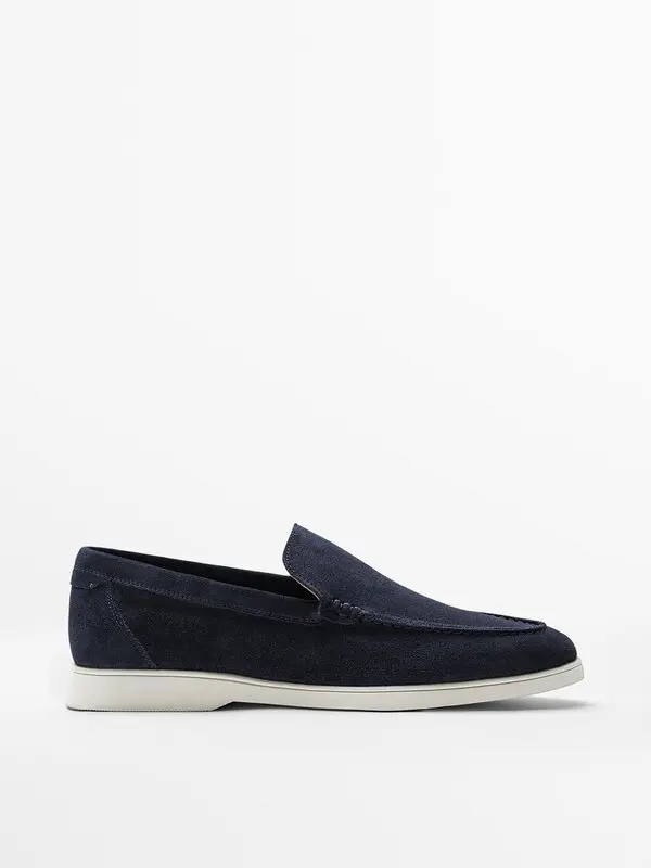 Massimo Dutti Soft Split Suede Loafers In Blue - 54% Off  display picture 1