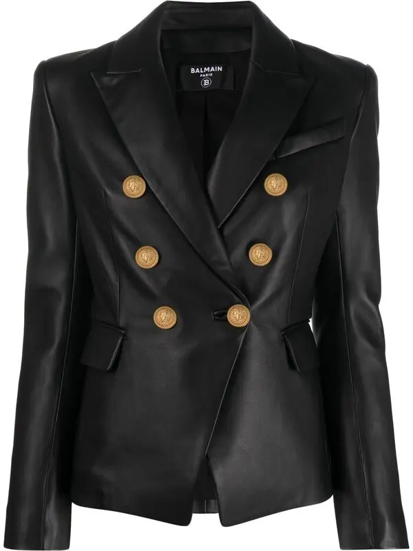 Balmain Double-breasted Leather Blazer