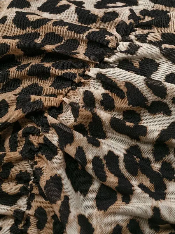 GANNI Leopard-print Ruched Mini Dress - Brown