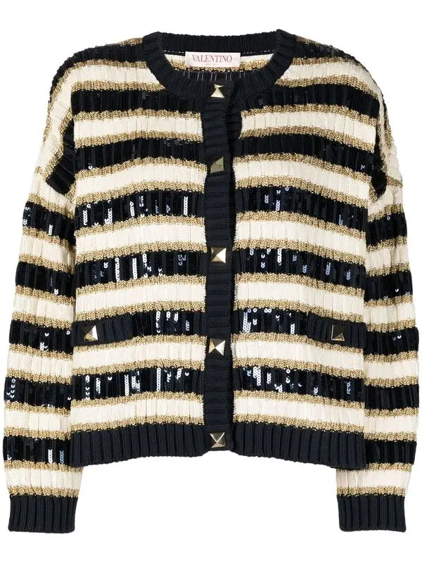 Valentino Garavani Rockstud Sequinned Cardigan - Neutrals