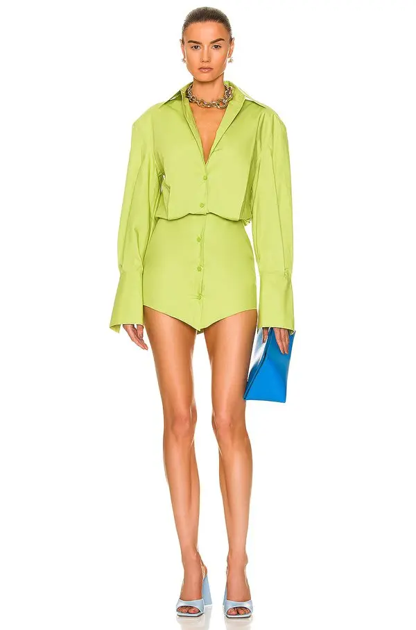 green emerald velvet dress THE ATTICO EMERALD-GEEN SATIN KNOTTED MINI DRESS – Iryna Sigunava main image 1