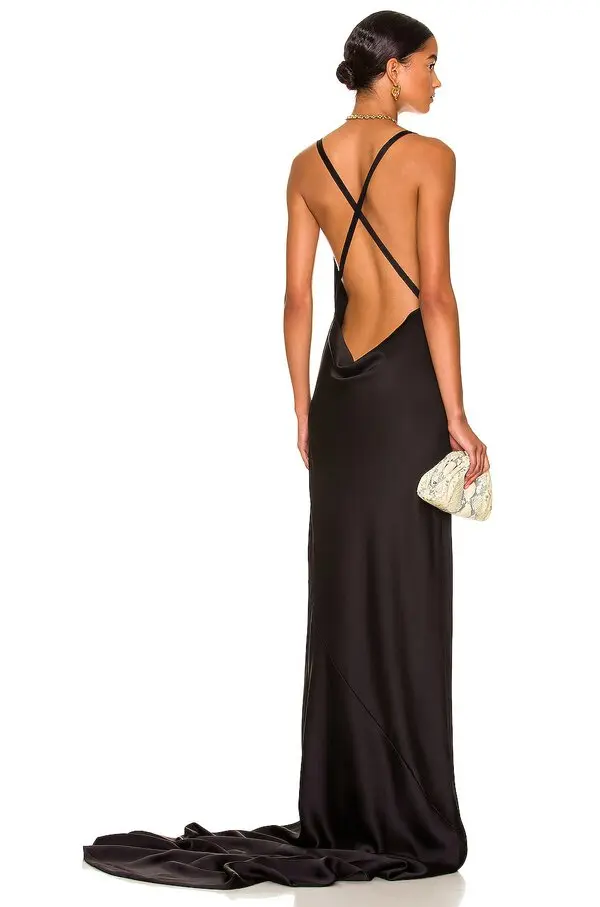 Norma Kamali Cross Back Bias Gown - Black
