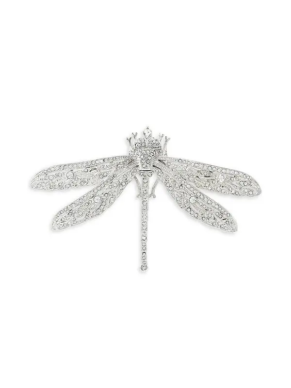 KENNETH JAY LANE Crystal & Rhodium-plated Dragonfly Brooch - Silver
