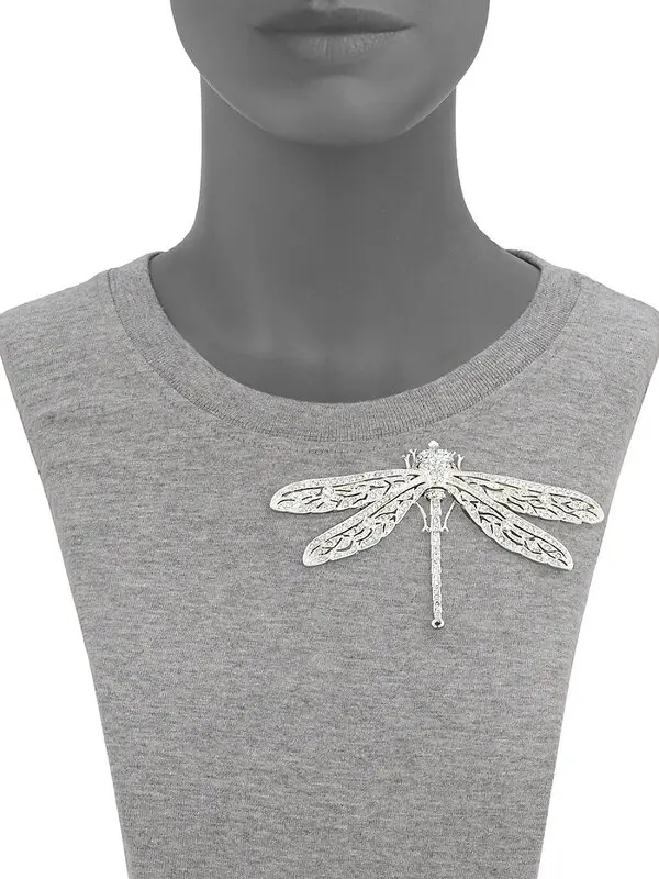 KENNETH JAY LANE Crystal & Rhodium-plated Dragonfly Brooch - Silver