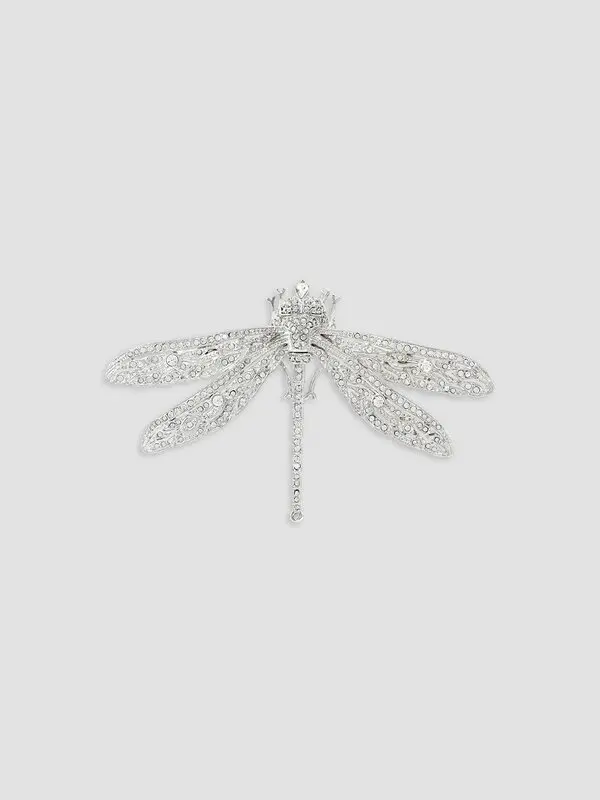 KENNETH JAY LANE Crystal & Rhodium-plated Dragonfly Brooch - Silver