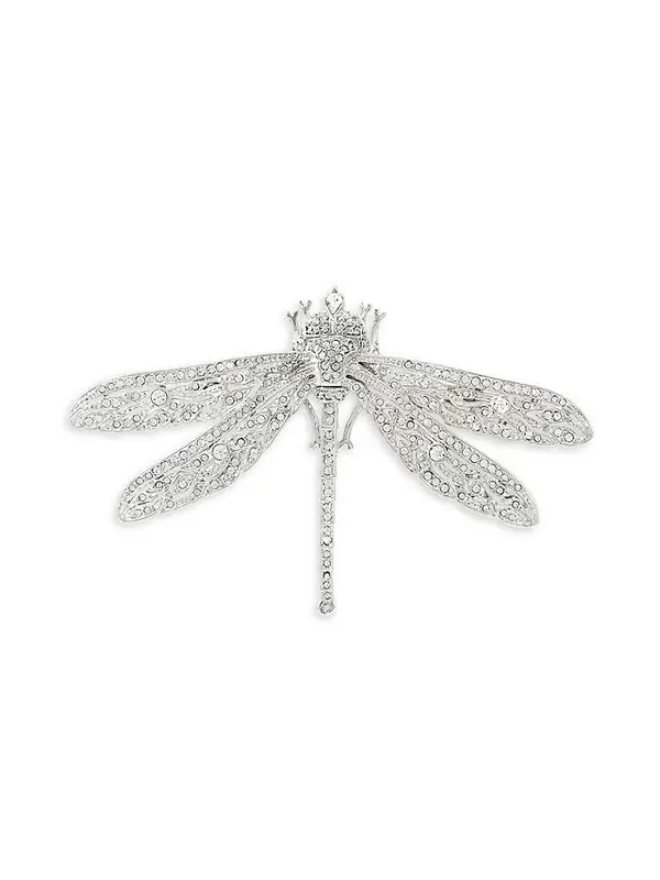 KENNETH JAY LANE Crystal & Rhodium-plated Dragonfly Brooch - Silver